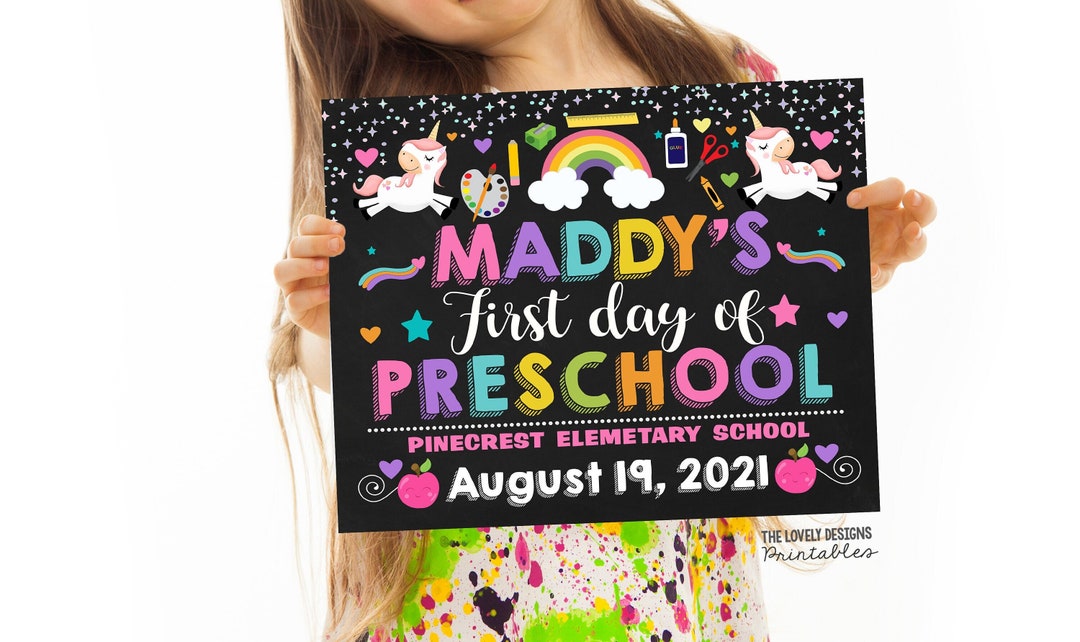 Unicorn First Day of School Sign, First of Preschool ANY GRADE, Girl ...
