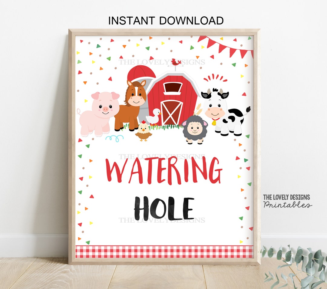 Farm Watering Hole Sign Farm Birthday Party Sign Farm Animals Barnyard ...