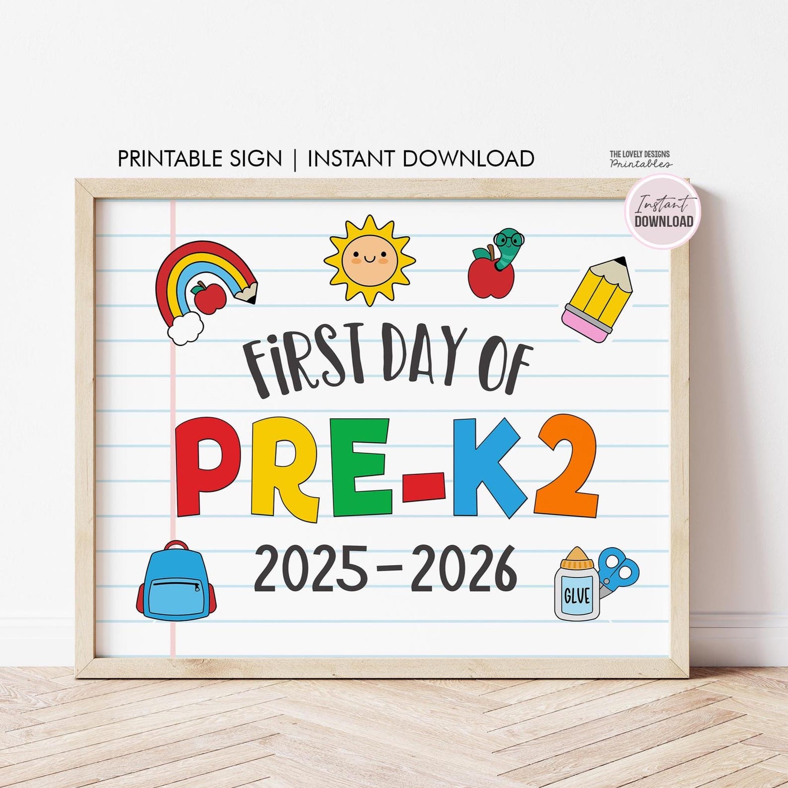 First Day of PRE-K2 Sign INSTANT DOWNLOAD Photo Prop, Back to School ...