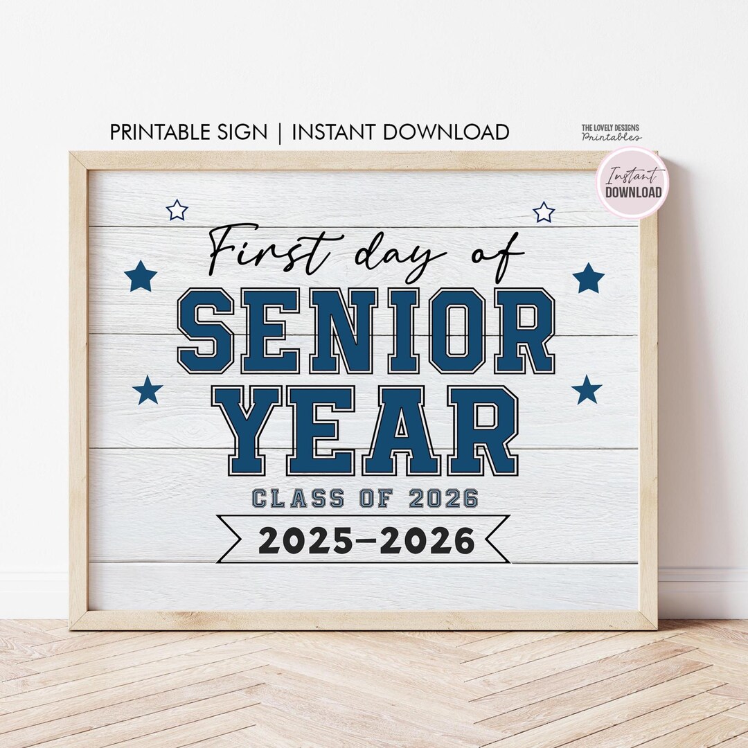 First Day of Senior Year Sign, First Day of 12th Grade Sign, Class of ...