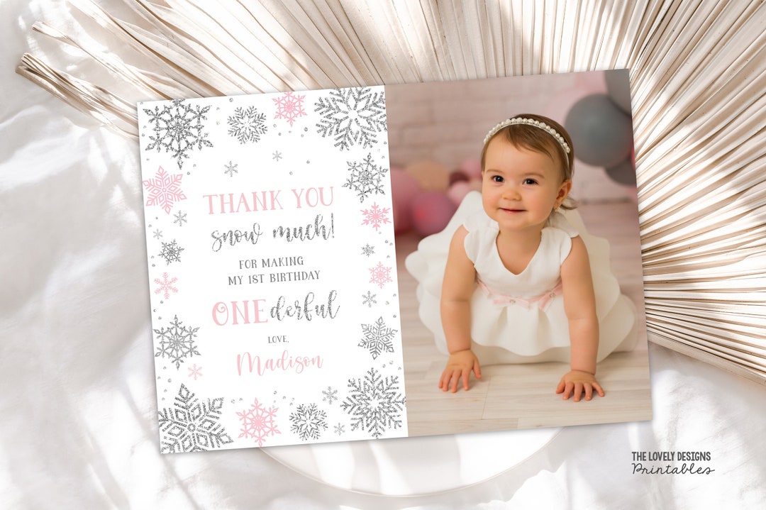 Editable Thank You Snow Much Thank You Card With Photo Winter Birthday ...