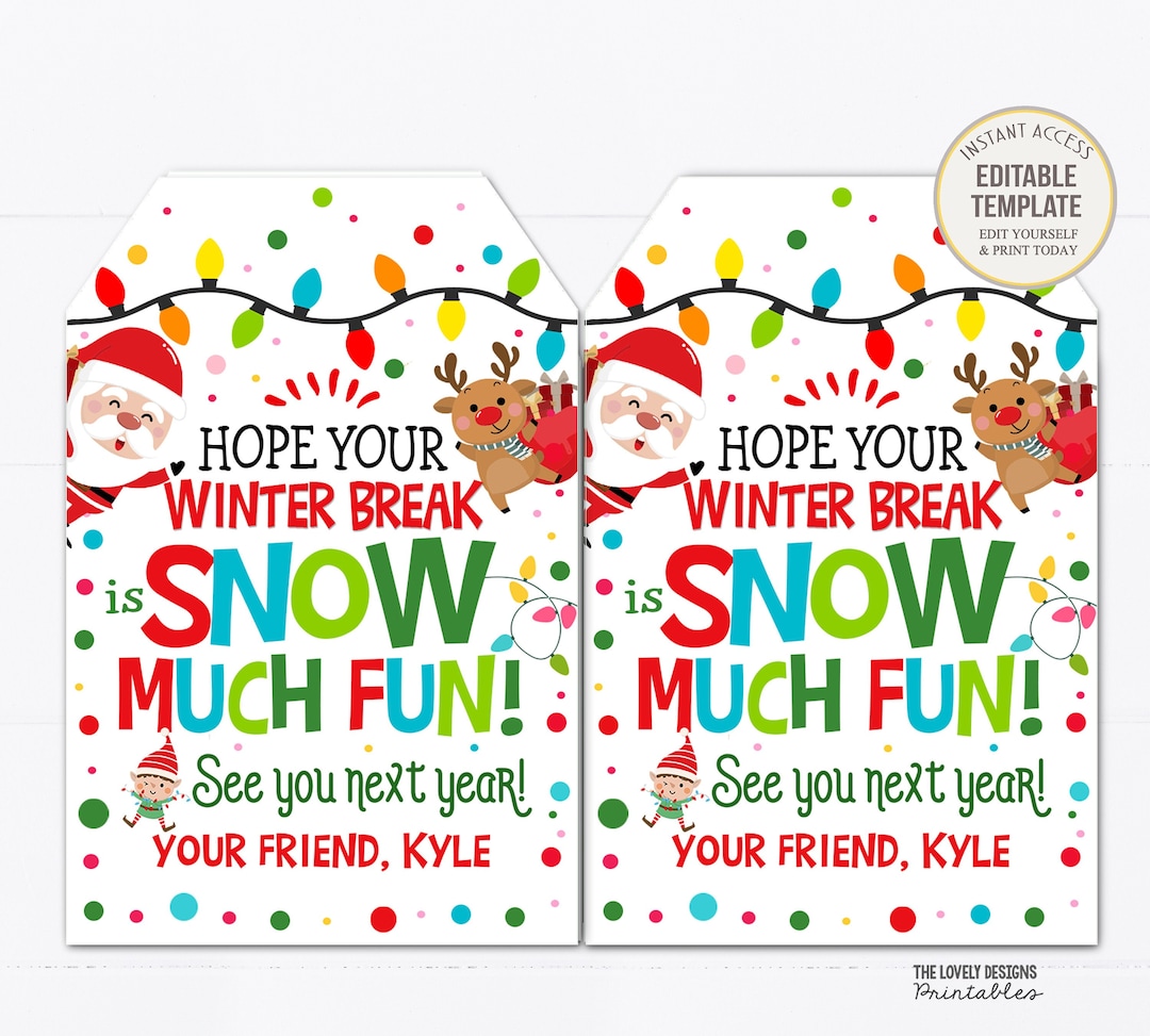 Hope Your Winter Break is Snow Much Fun Tag From Teacher Student ...