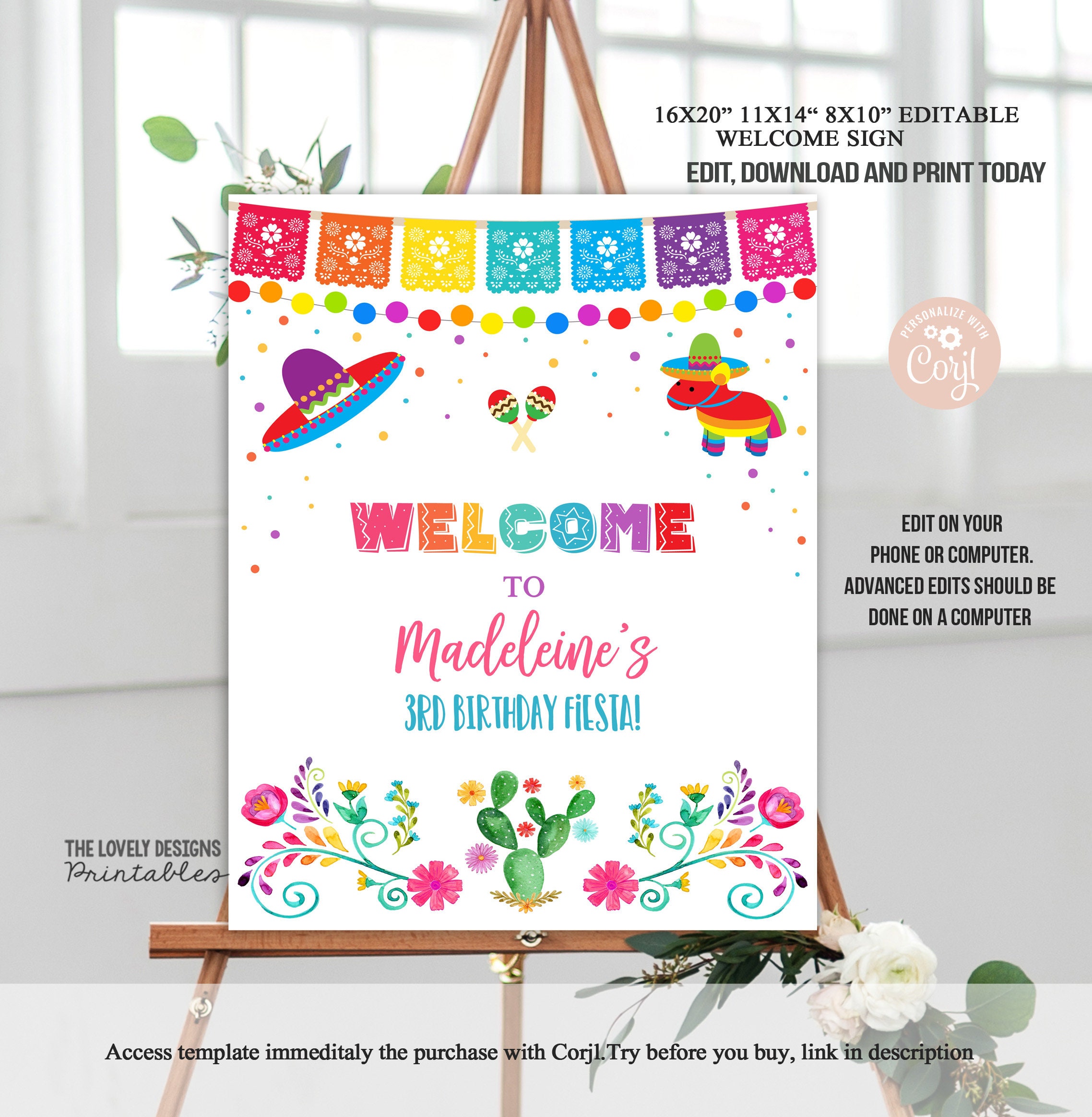 EDITABLE Fiesta Welcome Sign Piñata Fiesta Birthday Party Sign - Etsy