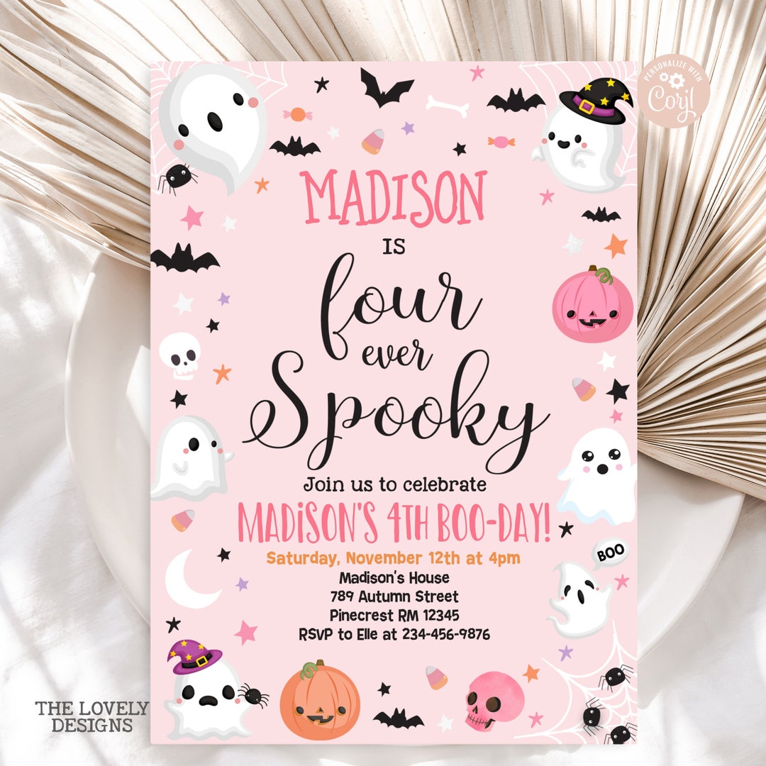 EDITABLE Four Ever Spooky Halloween 4th Birthday Invitation Spooky Cute ...
