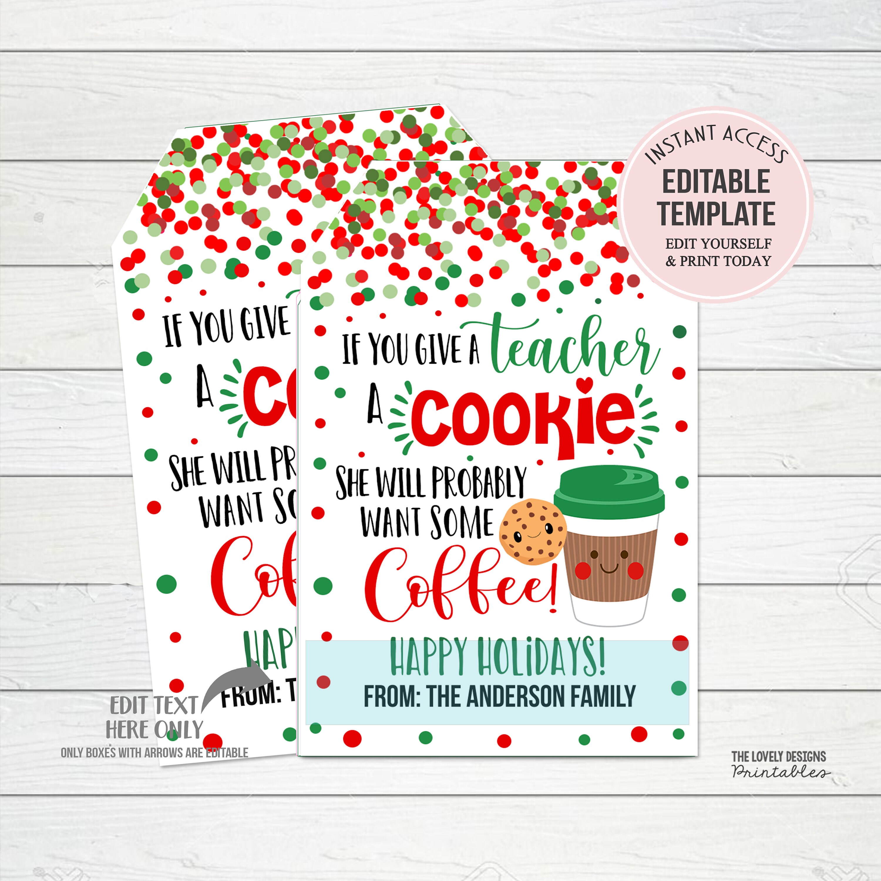 Christmas Teacher Gift Tag If You Give A Teacher A Cookie Holidays ...