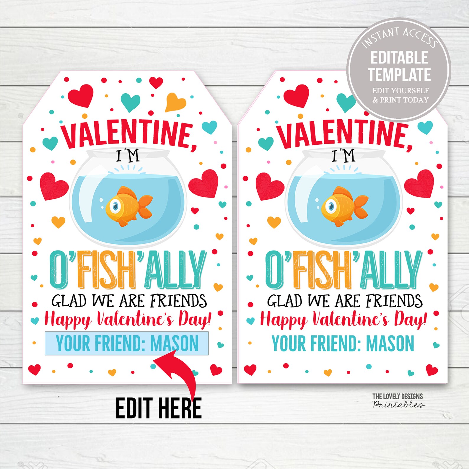 Valentine Goldfish Tags, O'fish'ally Glad We're Friends, Kids Valentine ...