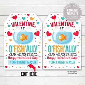 Valentine Goldfish Tags, O'fish'ally Glad We're Friends, Kids Valentine ...