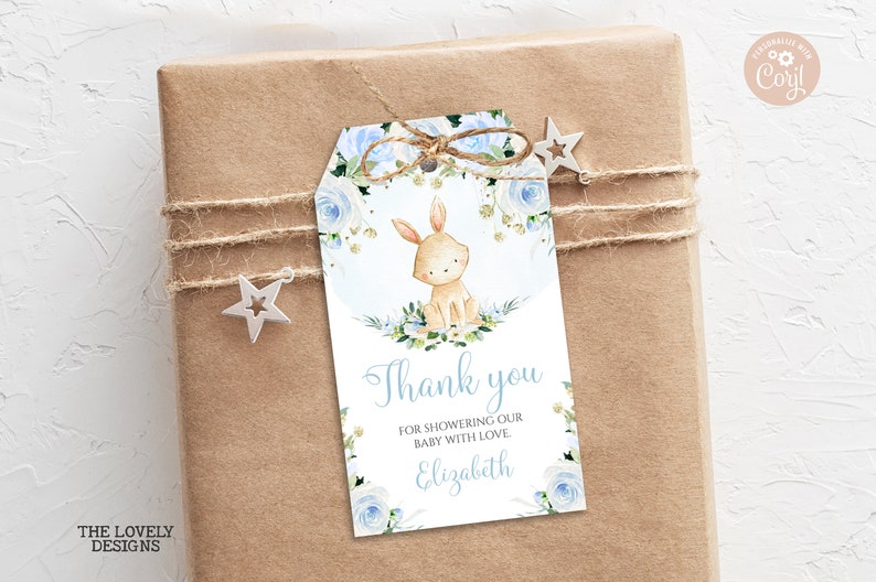Editable Boy Bunny Favor Tag Bunny Baby Shower Gift Tags Easter Floral ...