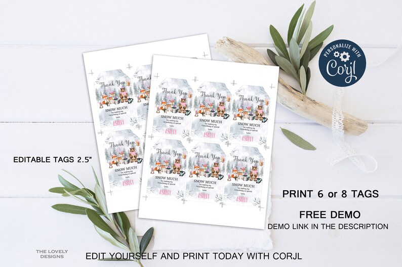 EDITABLE Woodland Winter Favor Tags Woodland Girl Birthday - Etsy