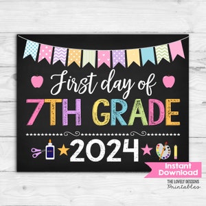 Girl First Day of 7th Grade Sign, First Day of Seventh School Sign Back ...