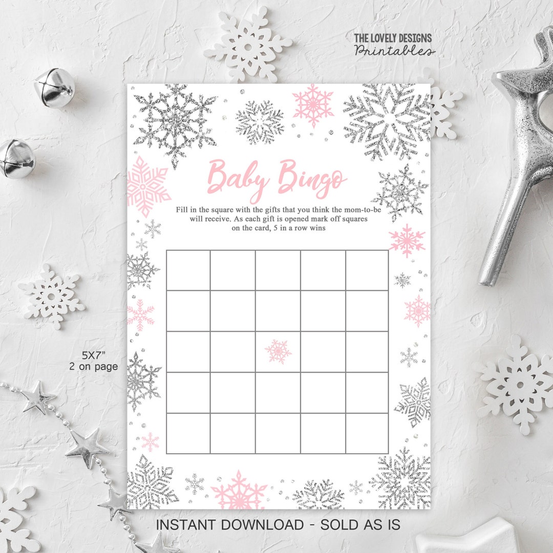 Winter Baby Bingo Game Winter Baby Shower Snowflakes Pink and Silver ...