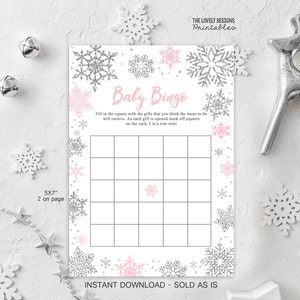 Winter Baby Bingo Game Winter Baby Shower Snowflakes Pink and Silver ...