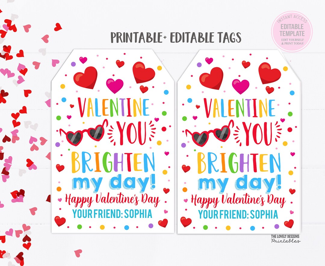 You Brighten My Day Valentine Sunglasses Valentine's Day Gift Tags ...