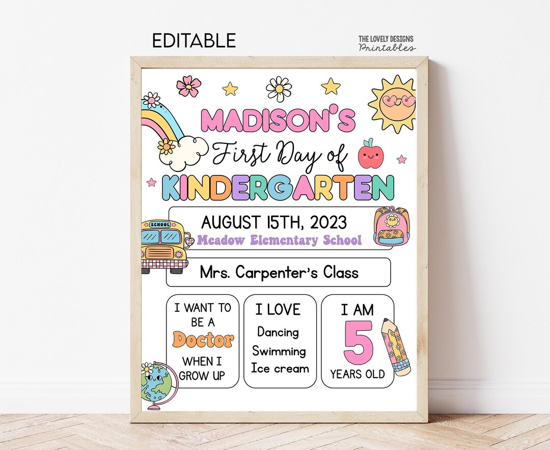 EDITABLE First Day School Sign Any Grade Back to School Photo Prop ...