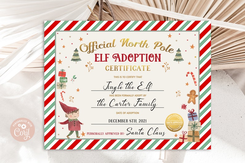 EDITABLE Elf Adoption Certificate Adopt an Elf Letter Adopt | Etsy