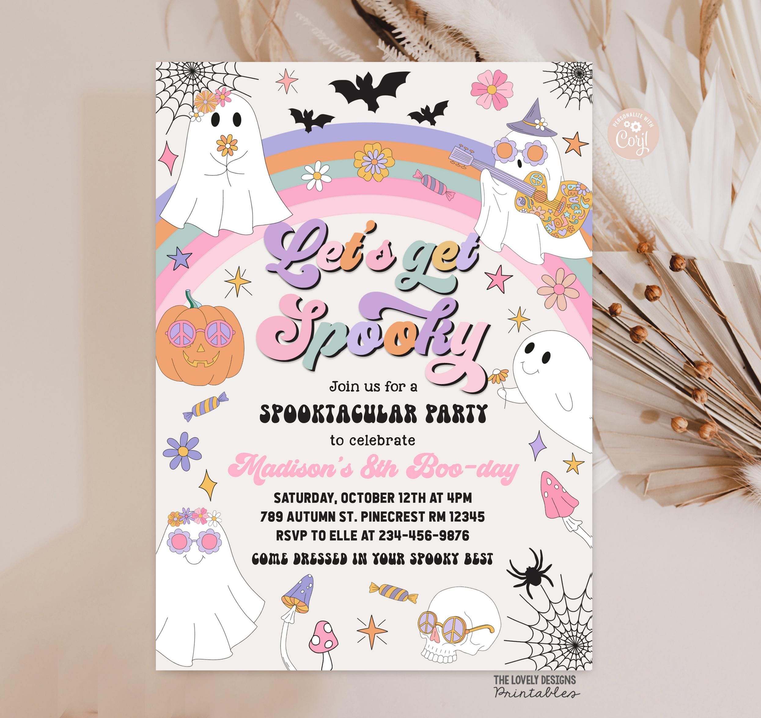 EDITABLE Let's Get Spooky Invitation Halloween Groovy Birthday Cute ...