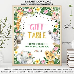 Jungle Gift Table Sign Jungle Safari Table Sign Printable Jungle Girl ...