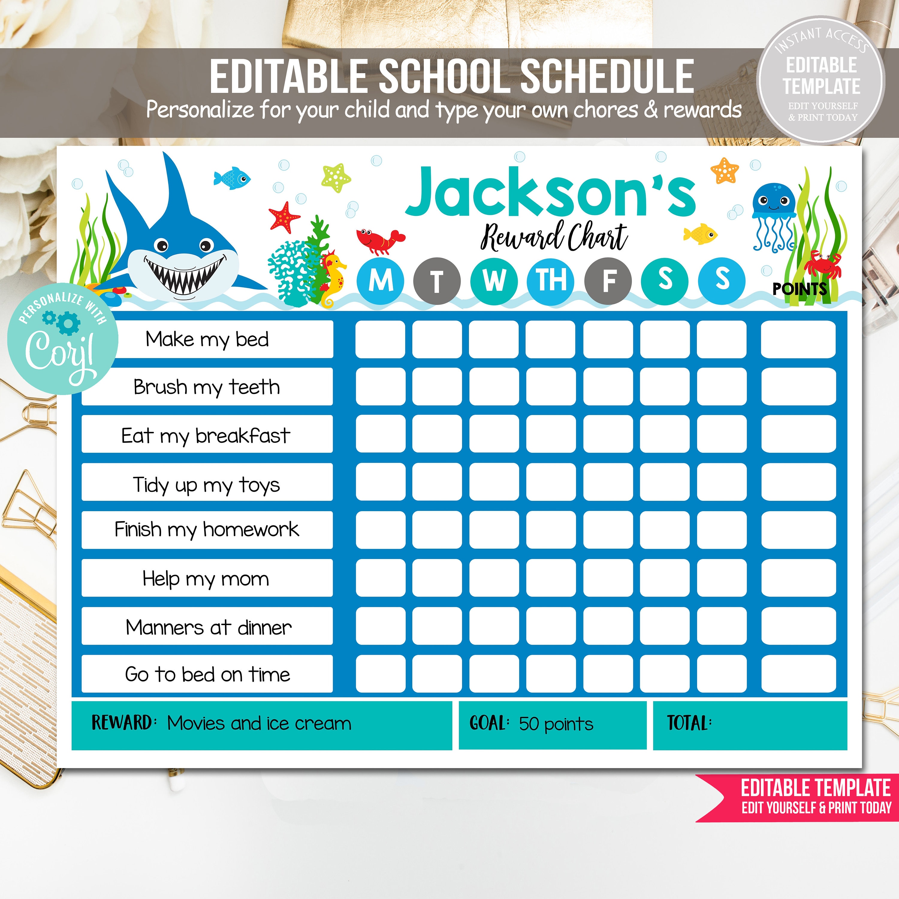 Editable Under the Sea Reward Chart Reward for Kids Routine - Etsy Canada