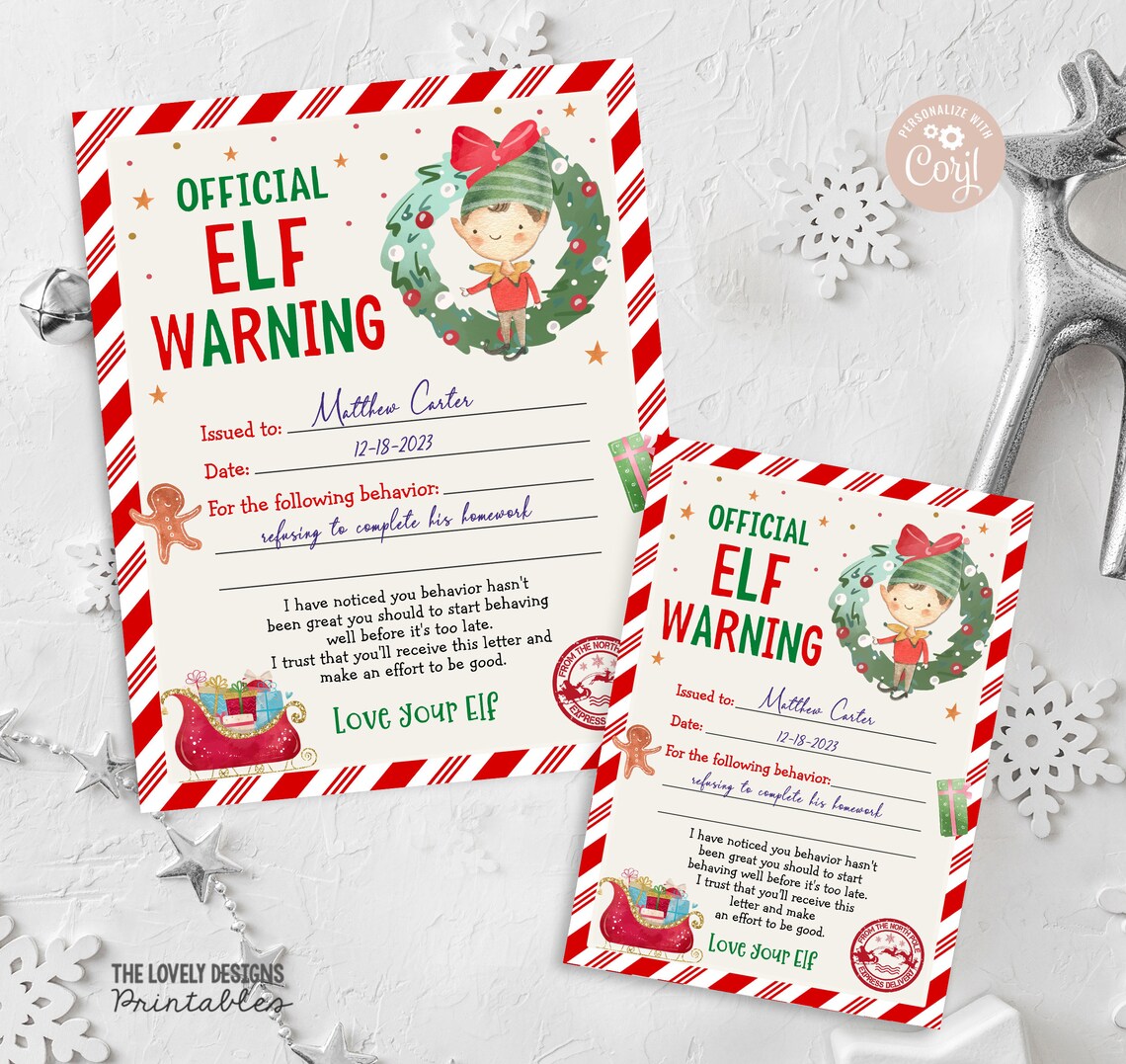 Editable Elf Warning Letter Official Elf Warning Elf Behavior Letter ...