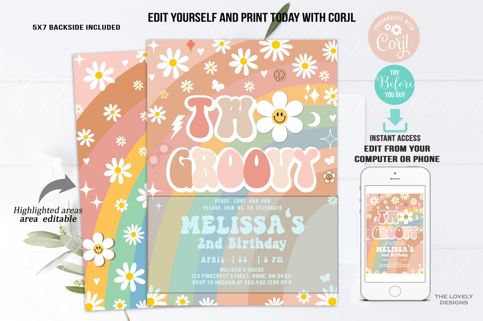 Editable TWO Groovy Invitation Groovy 2nd Birthday Party Daisy - Etsy