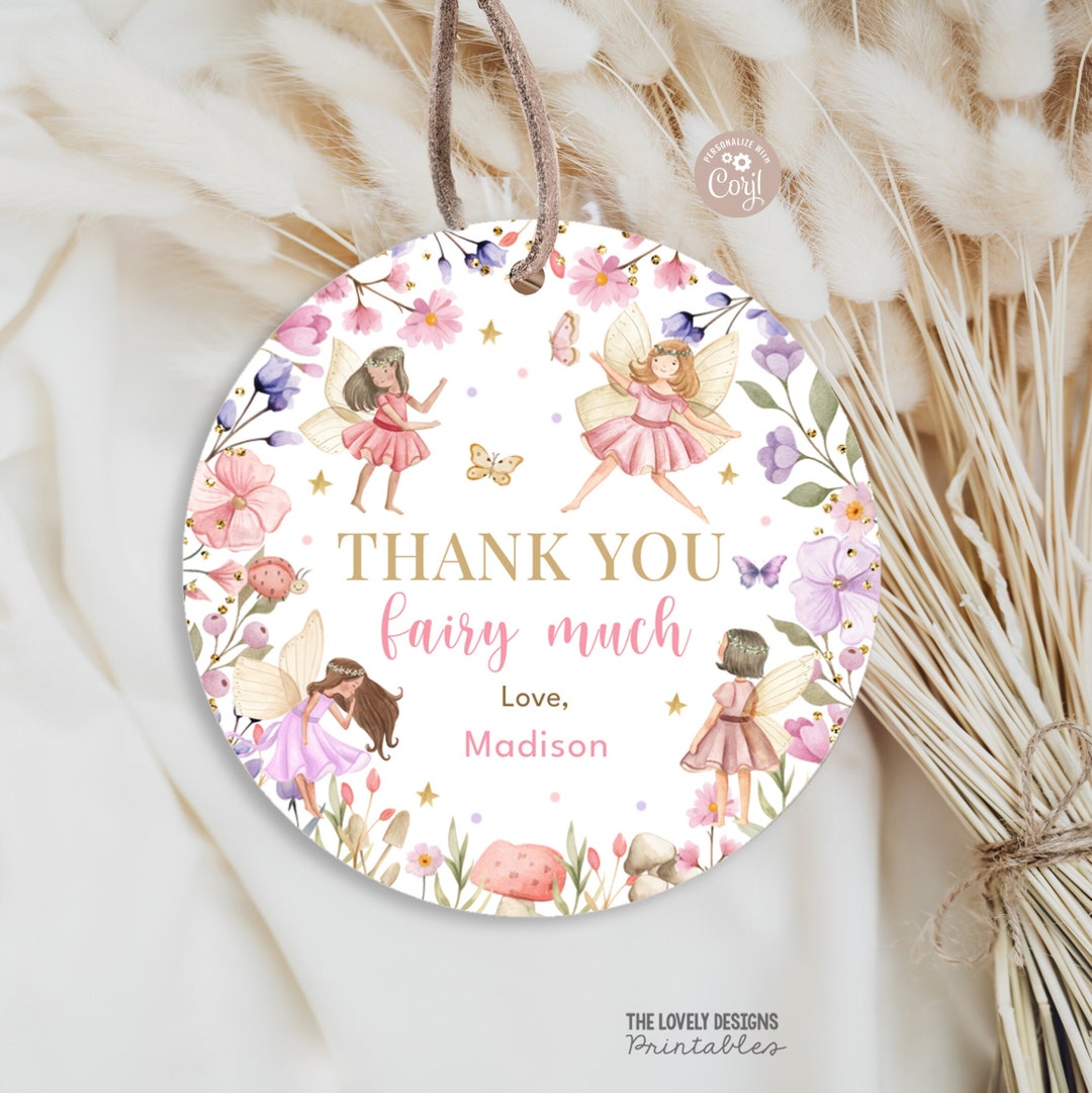 Editable Fairy Birthday Gift Tag 2.5" Fairy Much Circle Round Tag ...