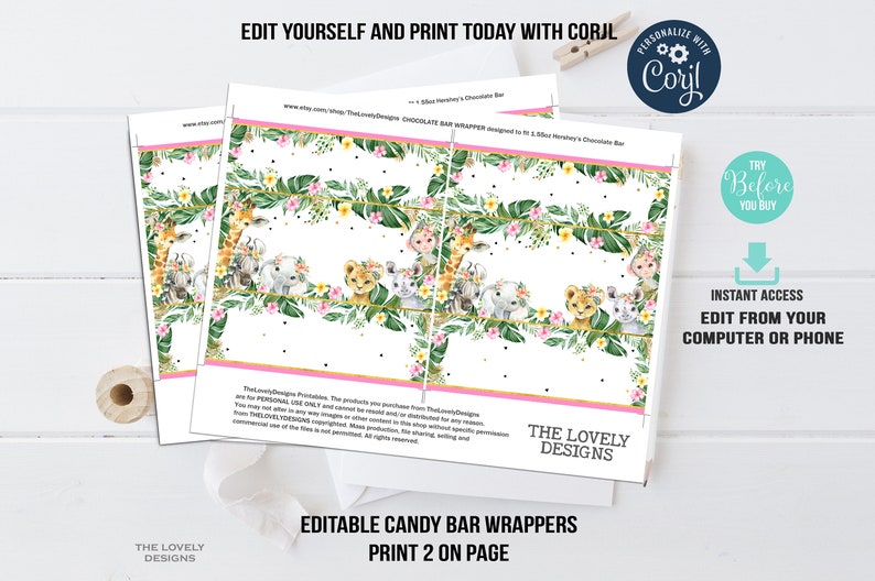 Editable Jungle Young Wild and Three Candy Bar Wrappers Jungle Girl ...