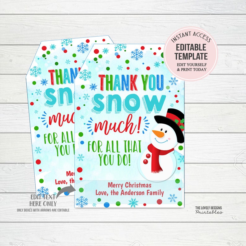 Thank You Snow Much Tags Christmas Gift Tags Printable - Etsy