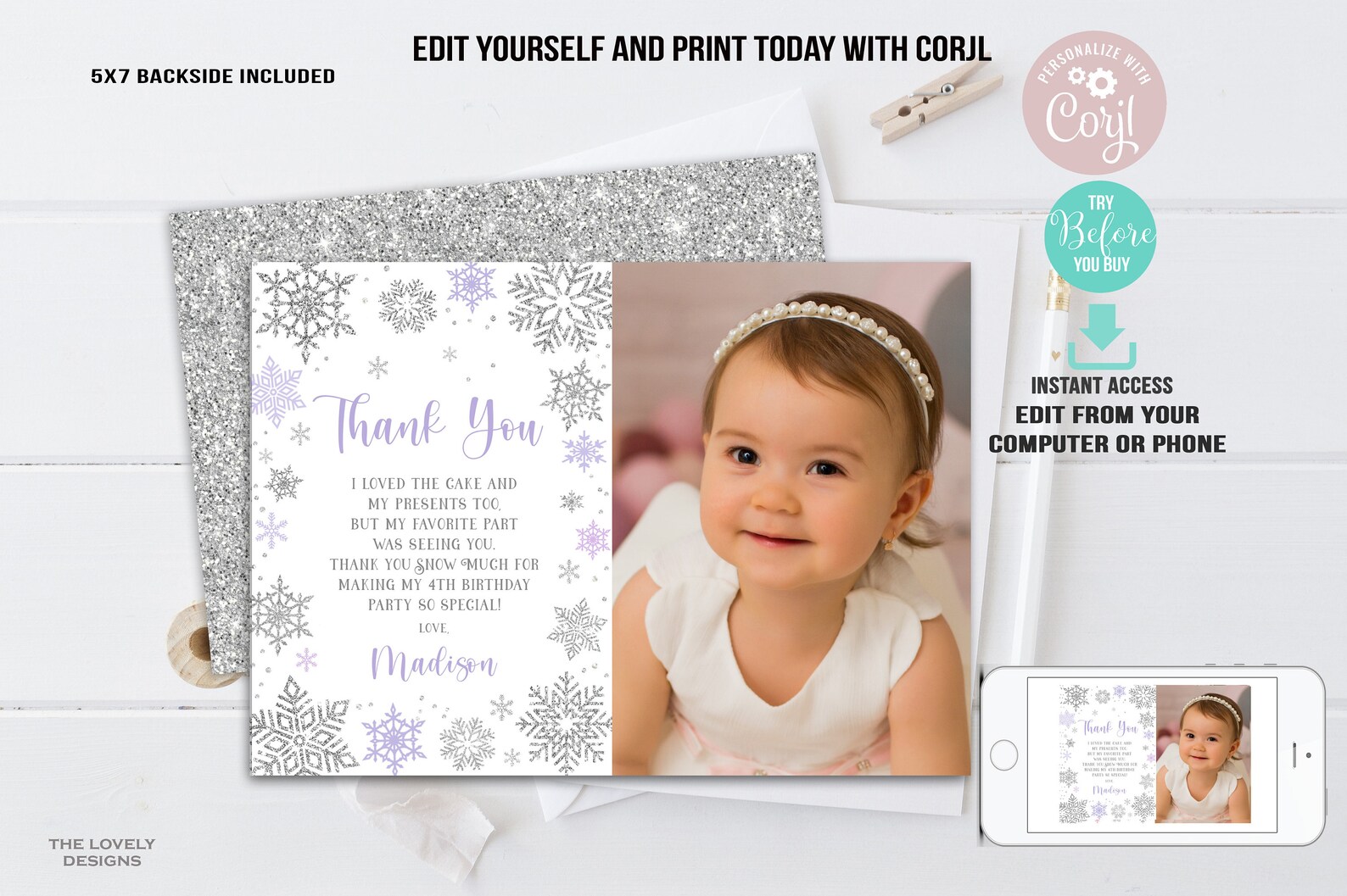 EDITABLE Winter Thank You Card With Photo Winter Birthday - Etsy