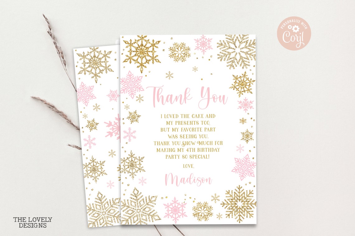 EDITABLE Winter Thank You Card Winter Birthday Party Card - Etsy