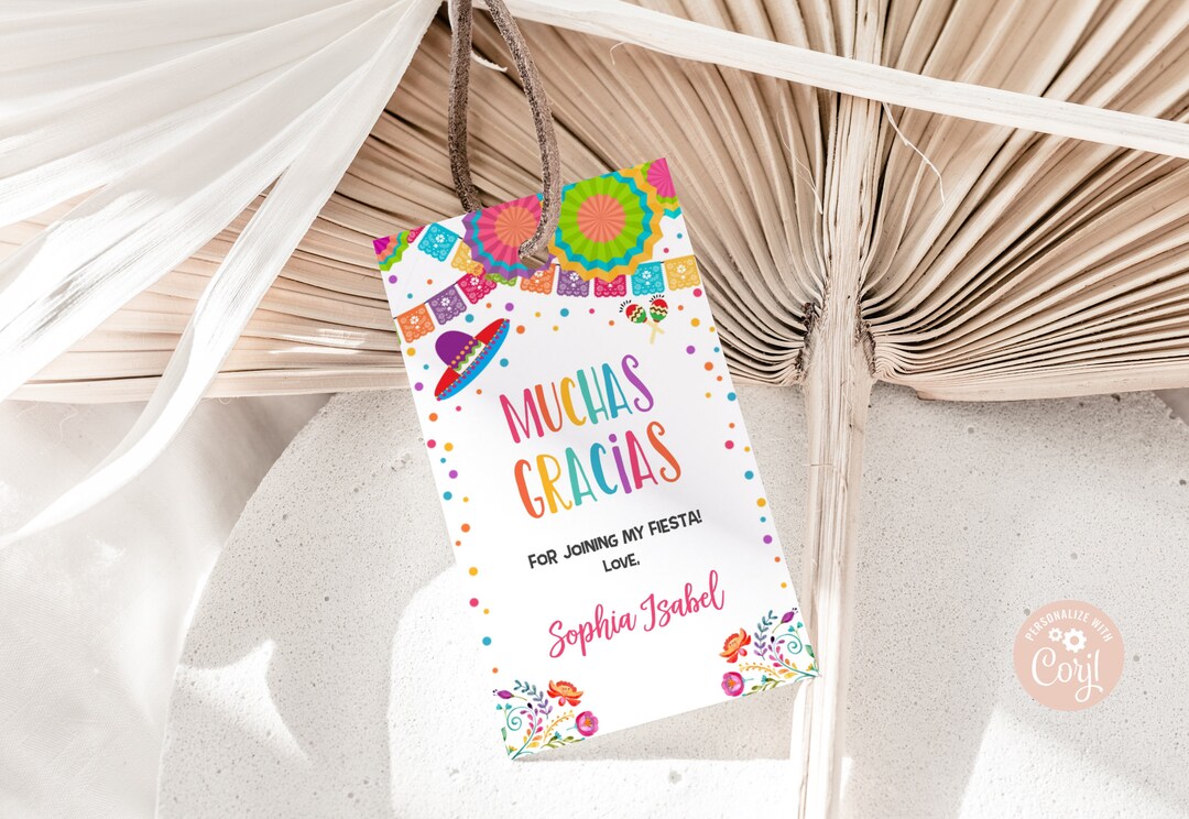 EDITABLE Fiesta Muchas Gracias Gift Tag Fiesta Birthday Favor Tag ...
