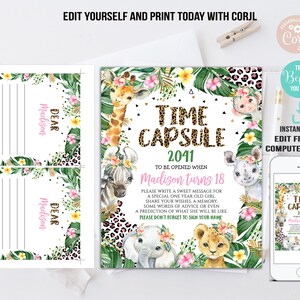 Editable Time Capsule Sign Matching Card Leopard Print Girl 1st ...