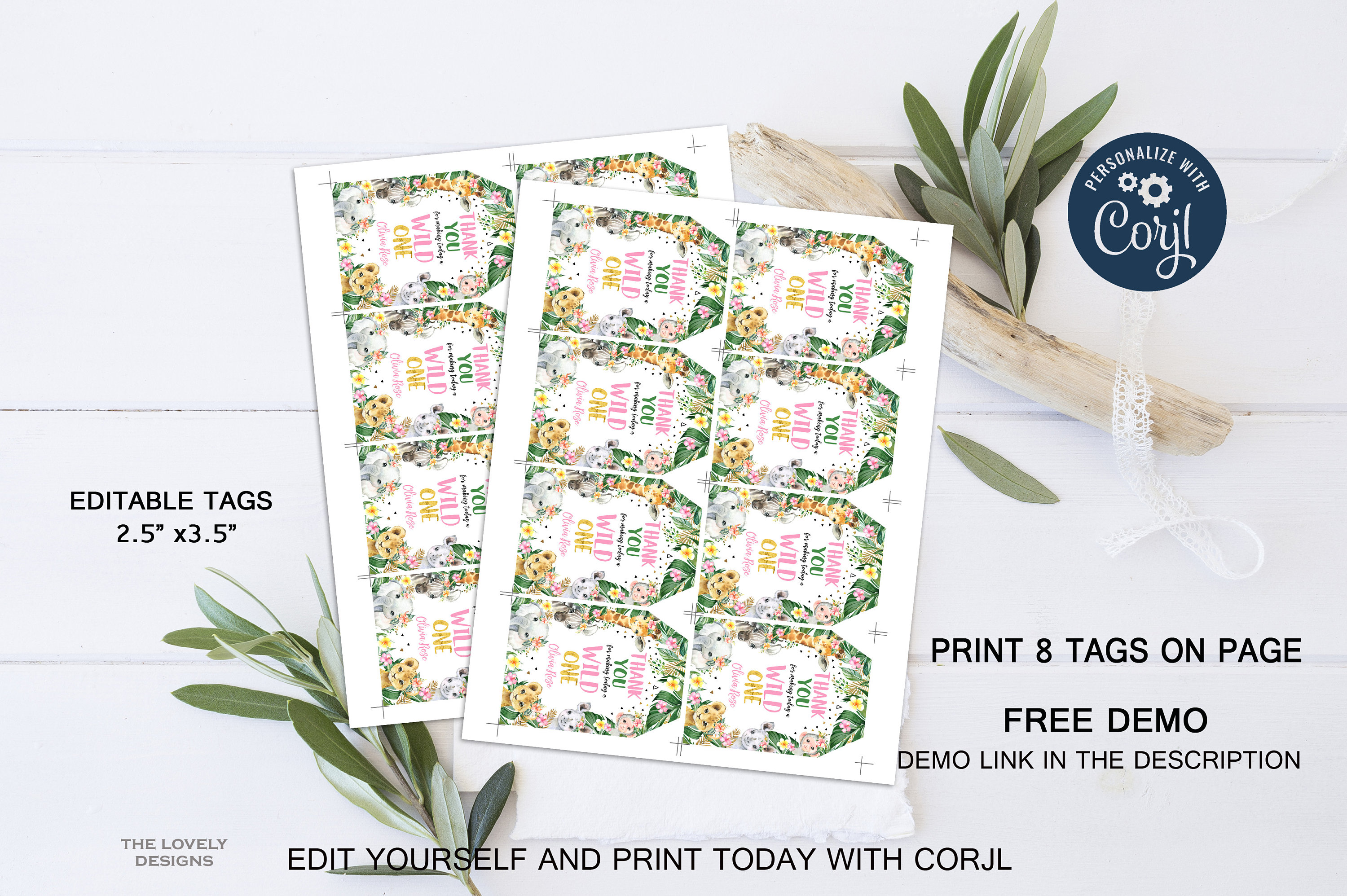 EDITABLE Wild One Jungle Favor Tags Safari Animals Tag Jungle | Etsy