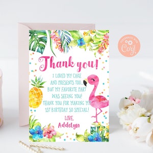 Editable Flamingo Thank You Card Flamingo Girl Birthday Party Cards ...