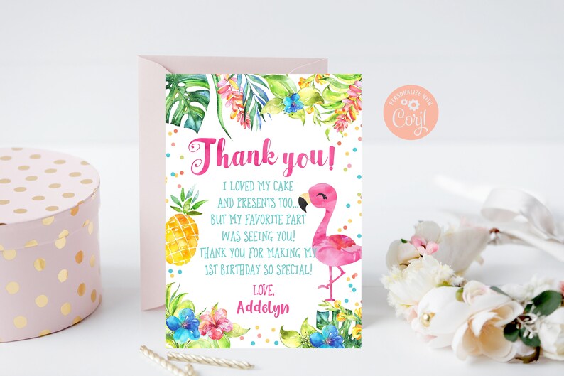 EDITABLE Flamingo Thank You Card Flamingo Girl Birthday Party | Etsy