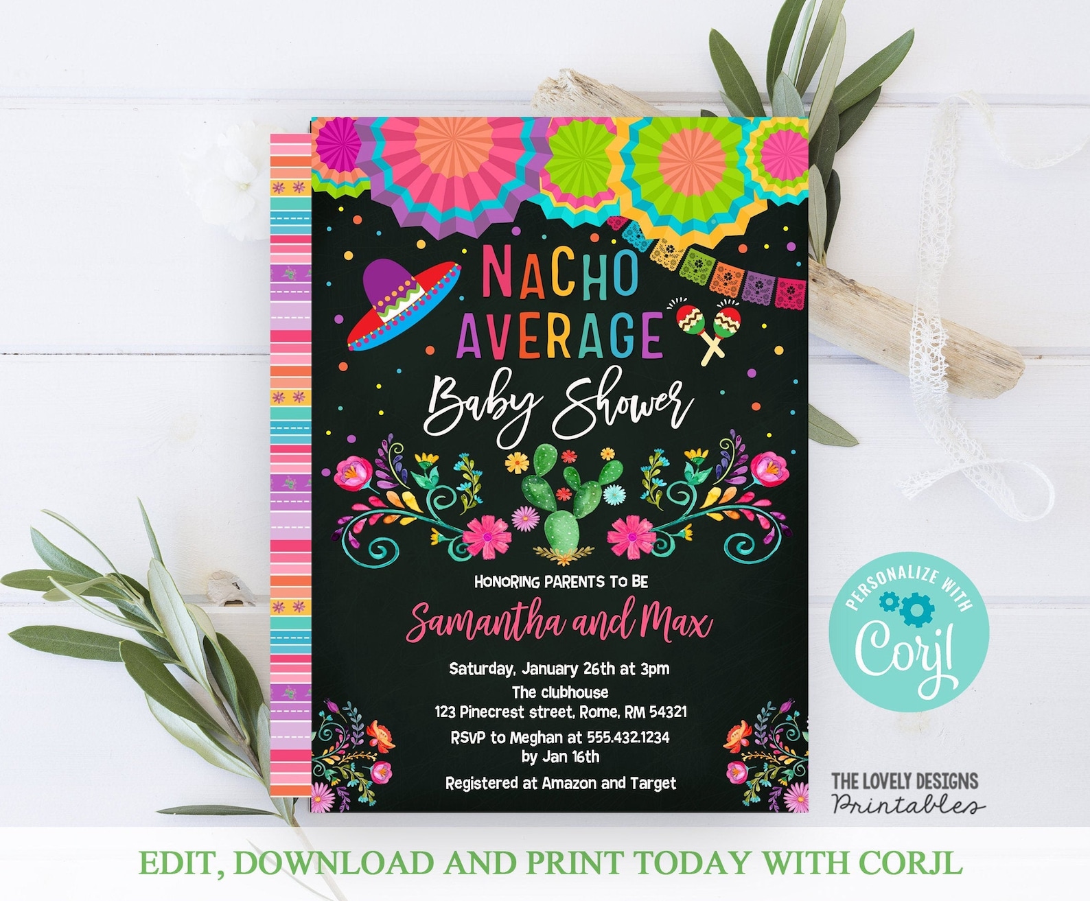 Nacho Average Baby Shower Invitation, Template, Fiesta Baby Shower ...