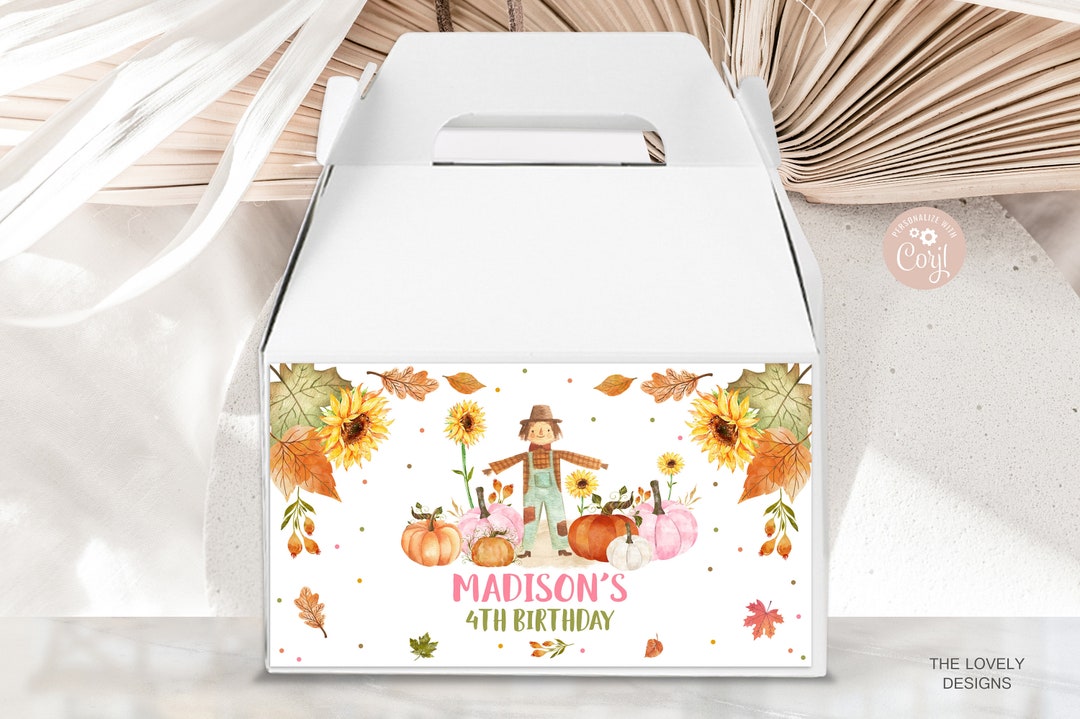 EDITABLE Pumpkin Gable Box Pumpkin Pink Birthday Label Fall Scarecrow ...