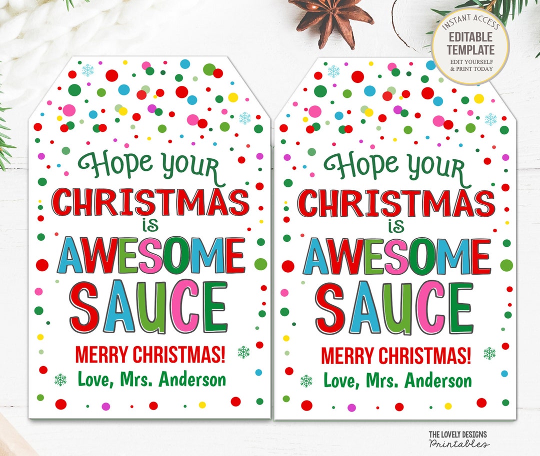 Applesauce Pouch Gift Tag Christmas is Awesome Sauce Tag Classroom ...