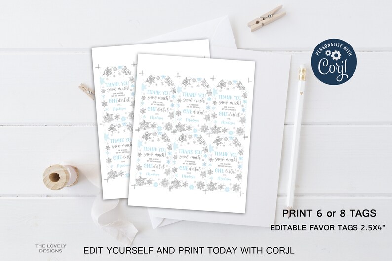 Editable Winter Onederland Favor Tags Winter Birthday Gift Tags ...