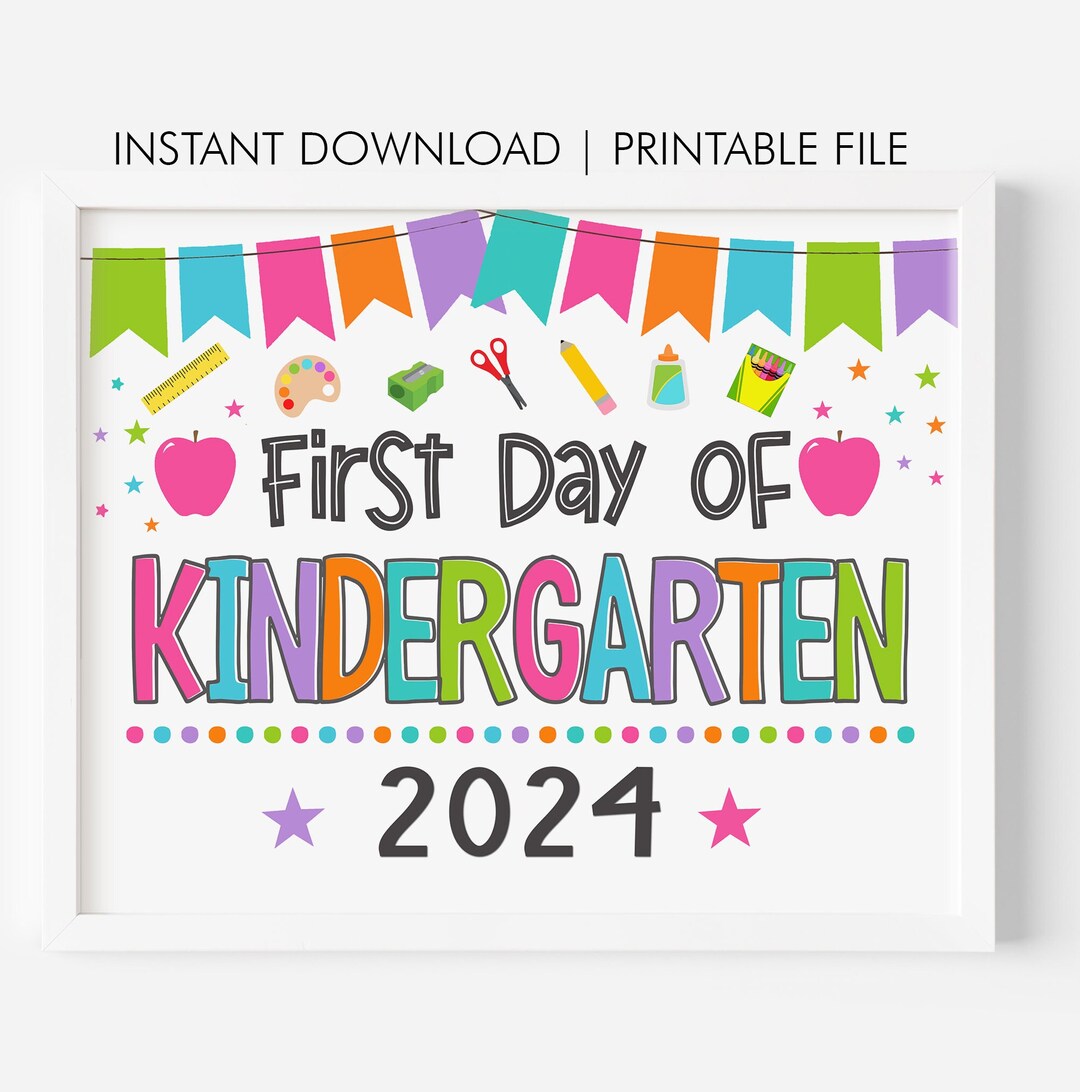 Girl First Day of Kindergarten Sign Printable Back to School Sign ...