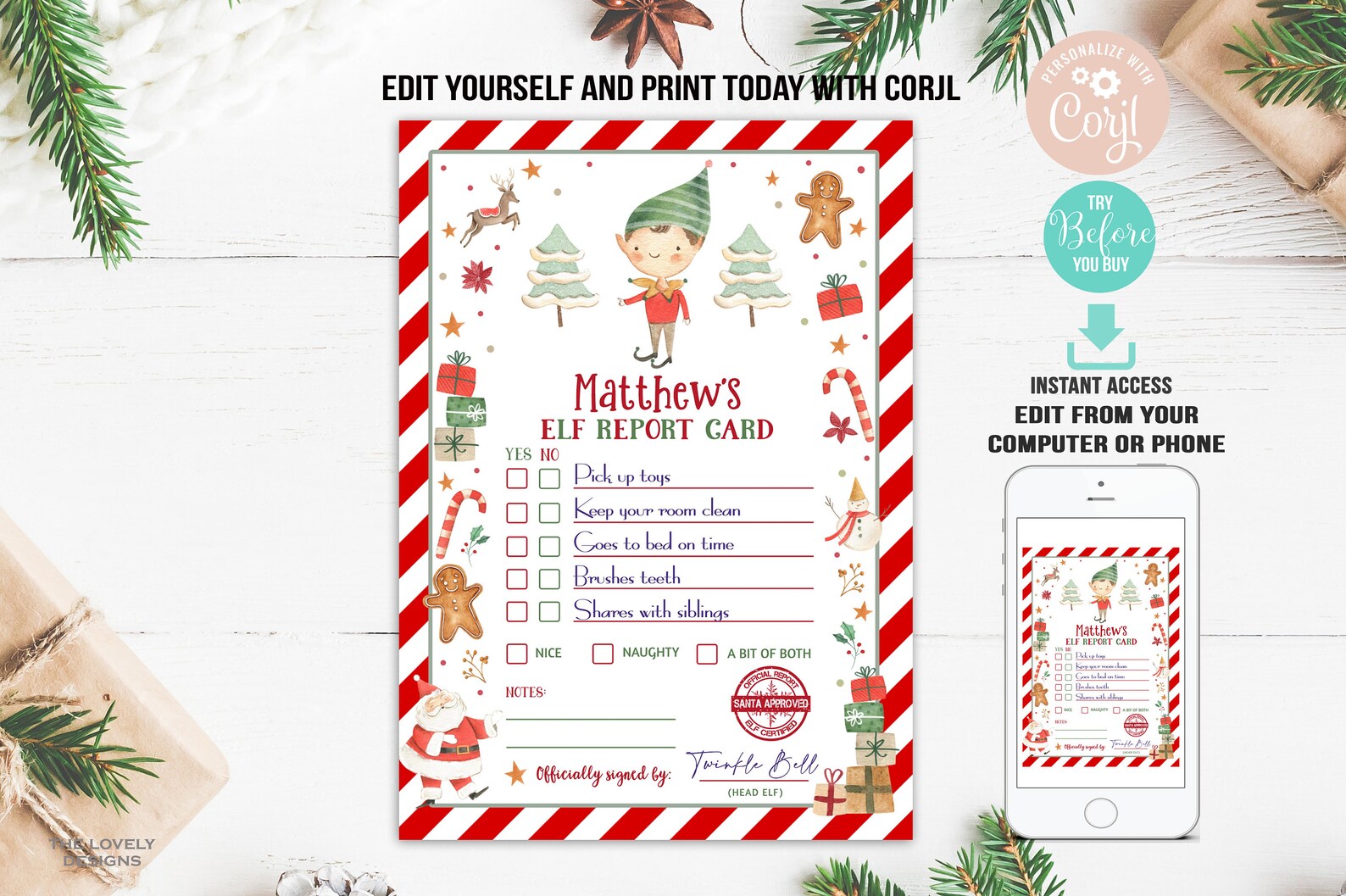 EDITABLE Elf Report Card Christmas Elf Boy Report Card Santa Claus Elf ...