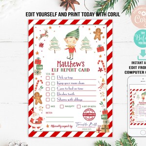 EDITABLE Elf Report Card Christmas Elf Boy Report Card Santa Claus Elf ...