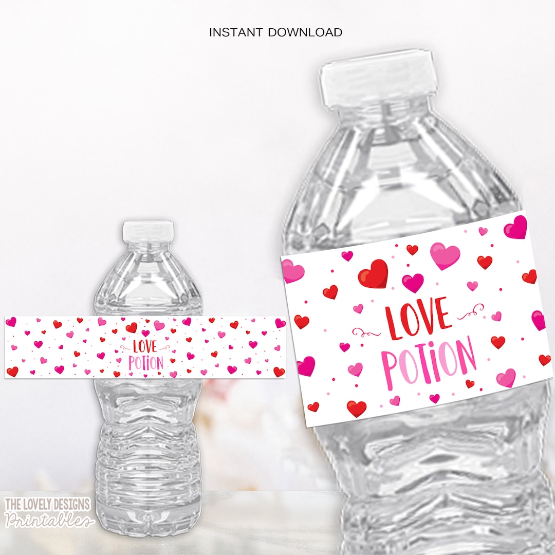 Love Potion Bottle Label Valentine's Day Water Bottle Label Pink and ...