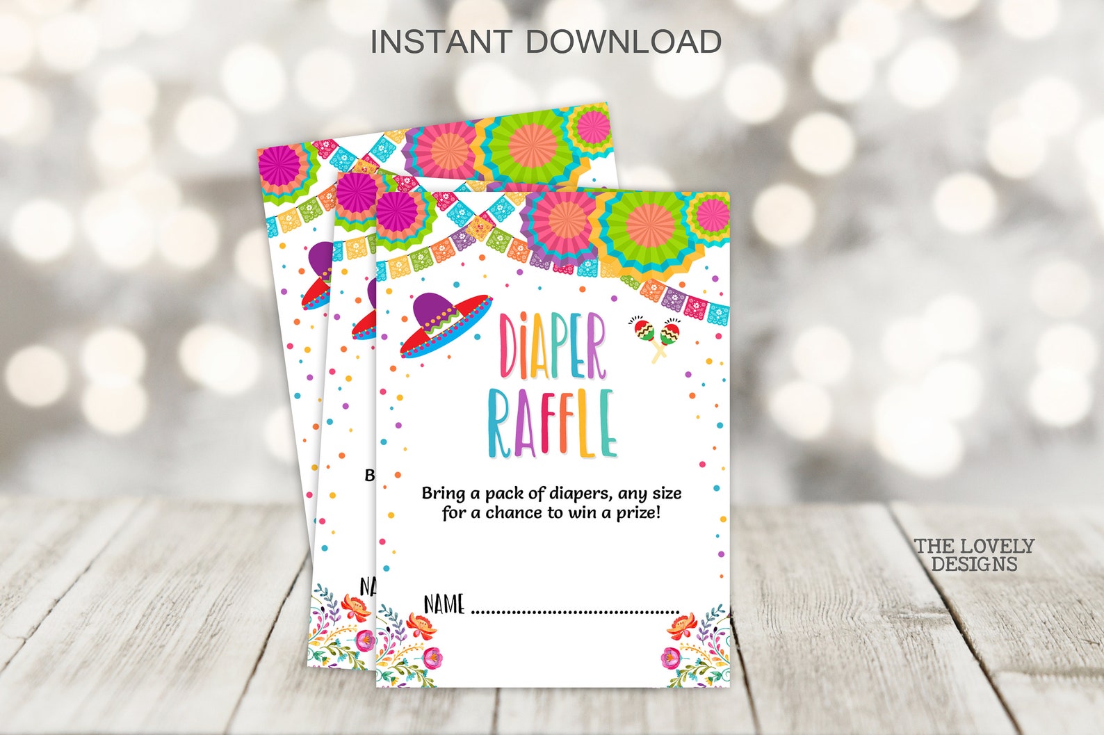 Fiesta Diaper Raffle Sign and Tickets Fiesta Baby Shower Activity ...