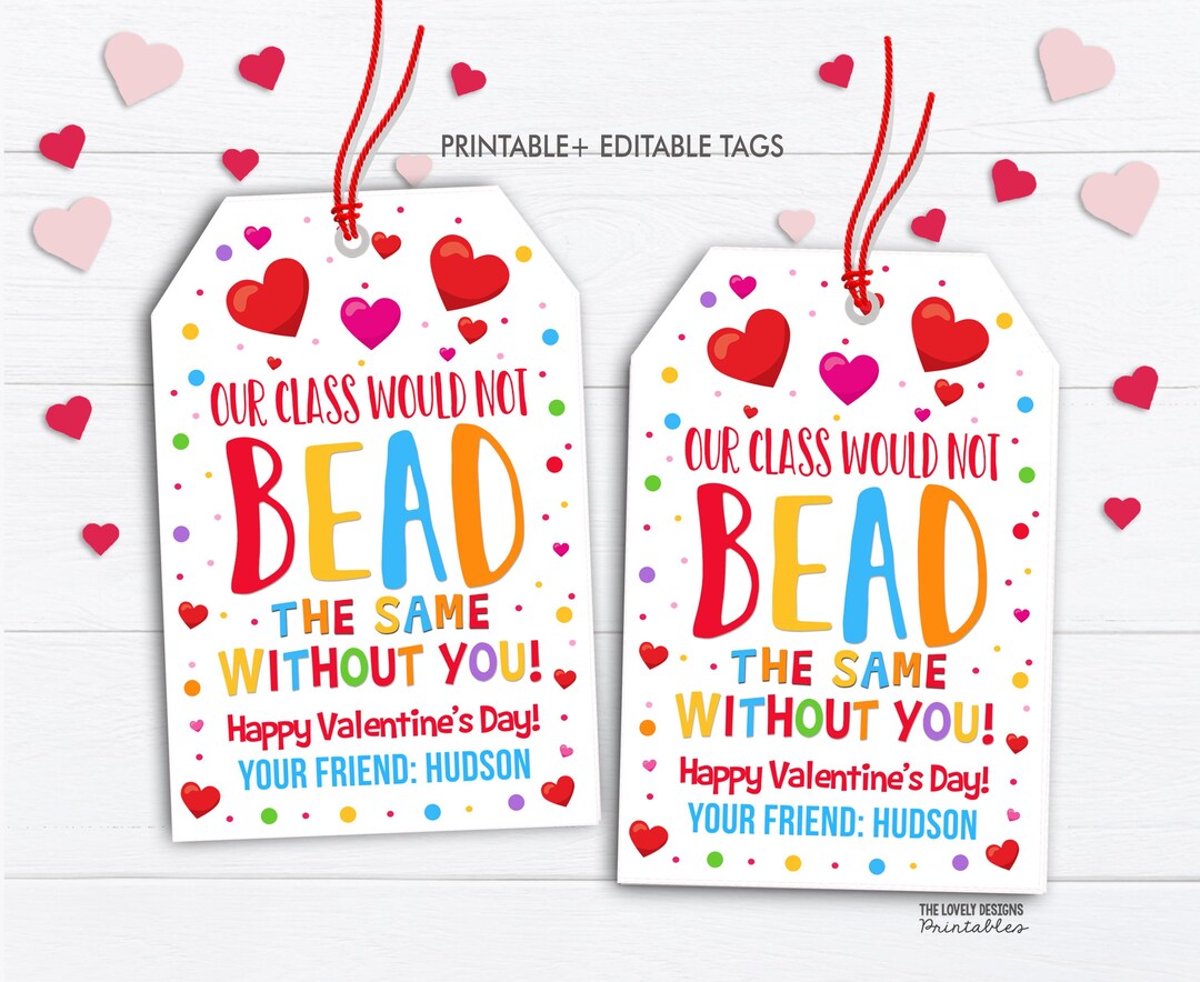Valentine's Day Gift Tags Will You Bead My Valentine Tag Girl ...