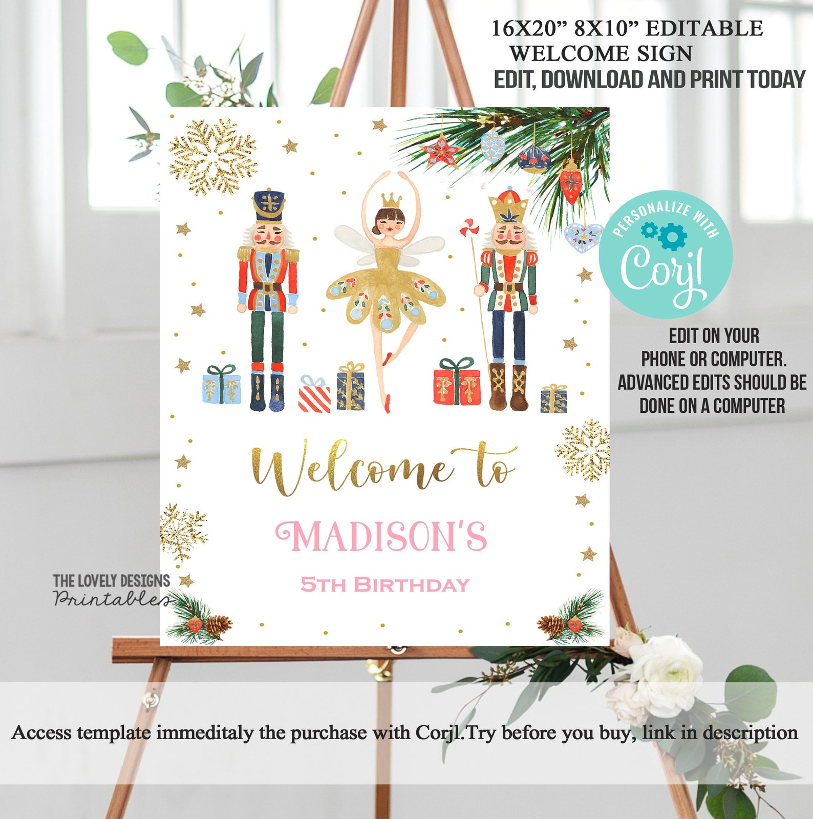 Nutcracker Welcome Sign EDITABLE Template Nutcracker Birthday Poster Sugar Plum Fairy Nutcracker ...