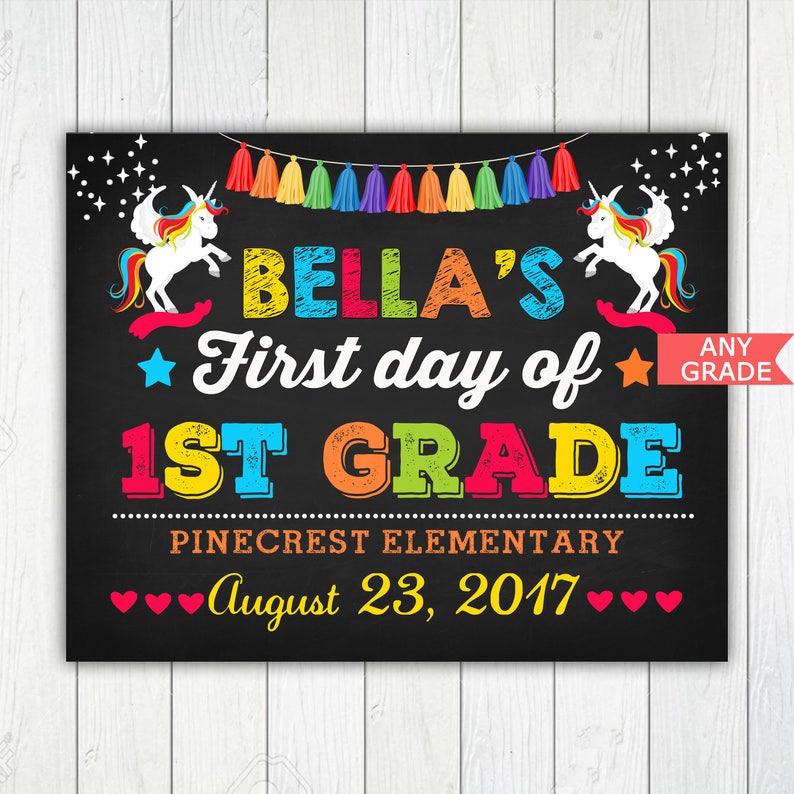 Unicorn First Day of School Chalkboard Sign Rainbow Colors - Etsy