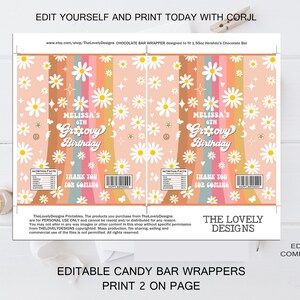 EDITABLE Groovy Candy Bar Wrapper Groovy Birthday Daisy Rainbow Orange ...