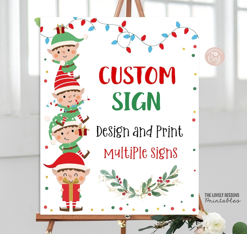 Editable Christmas Party Custom Sign Template Cute Elves Cute Elf ...