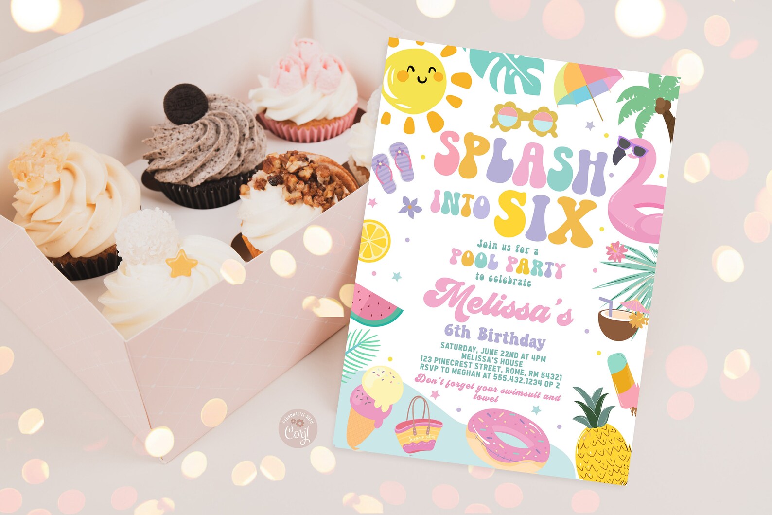 Editable Splash Into Six 6th Birthday Pool Party Invitation Splish ...