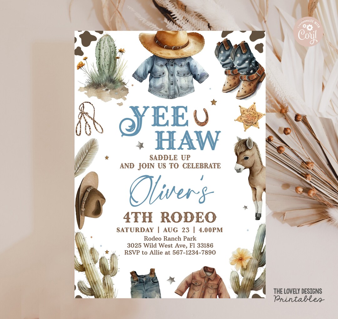 Cowboy Yee Haw Rodeo Invitation Any Age Cowboy Birthday Country Western ...